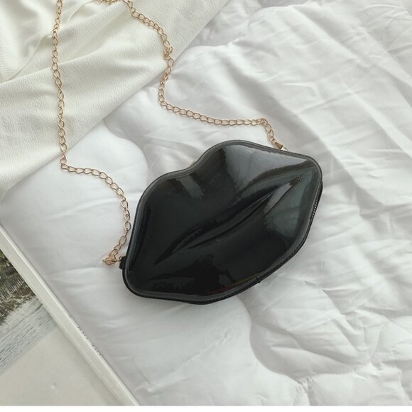 Bags | Lip Shaped Kisses Hardshell Crossbody Handbag Purse Black Nwt ...